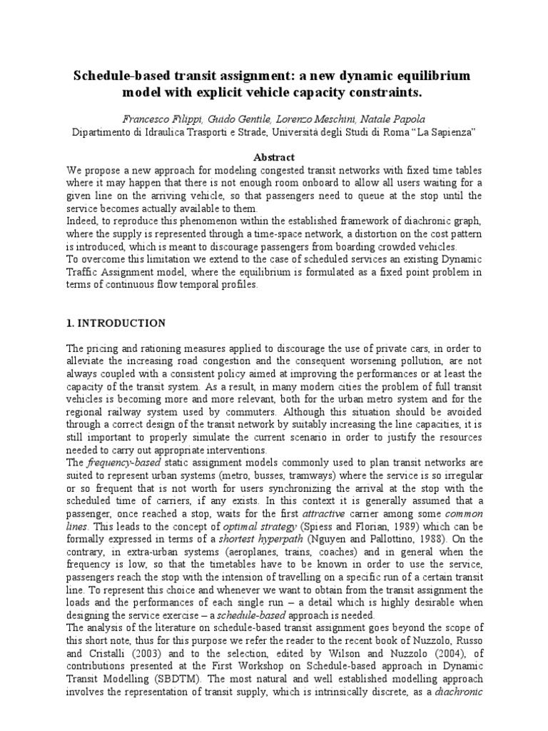Schedule-Based Transit Assignment: A New Dynamic Equilibrium Model With Explicit Vehicle ...
