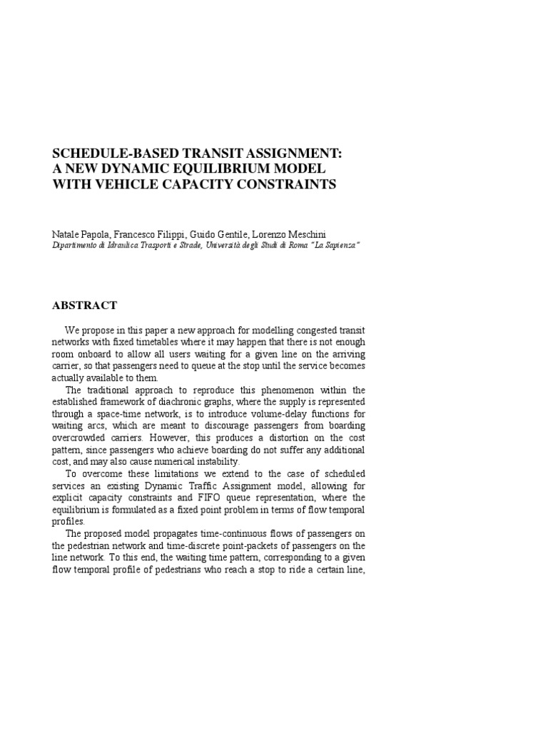 Schedule-Based Transit Assignment: A New Dynamic Equilibrium Model With Vehicle Capacity ...