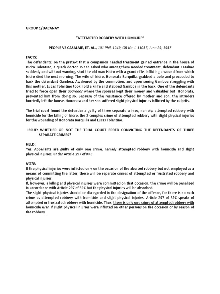 Criminal Law Case Digest | PDF | Robbery | Crime & Violence