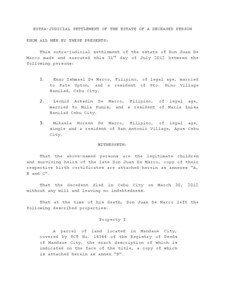 Extrajudicial Settlement | PDF | Government Information | Document