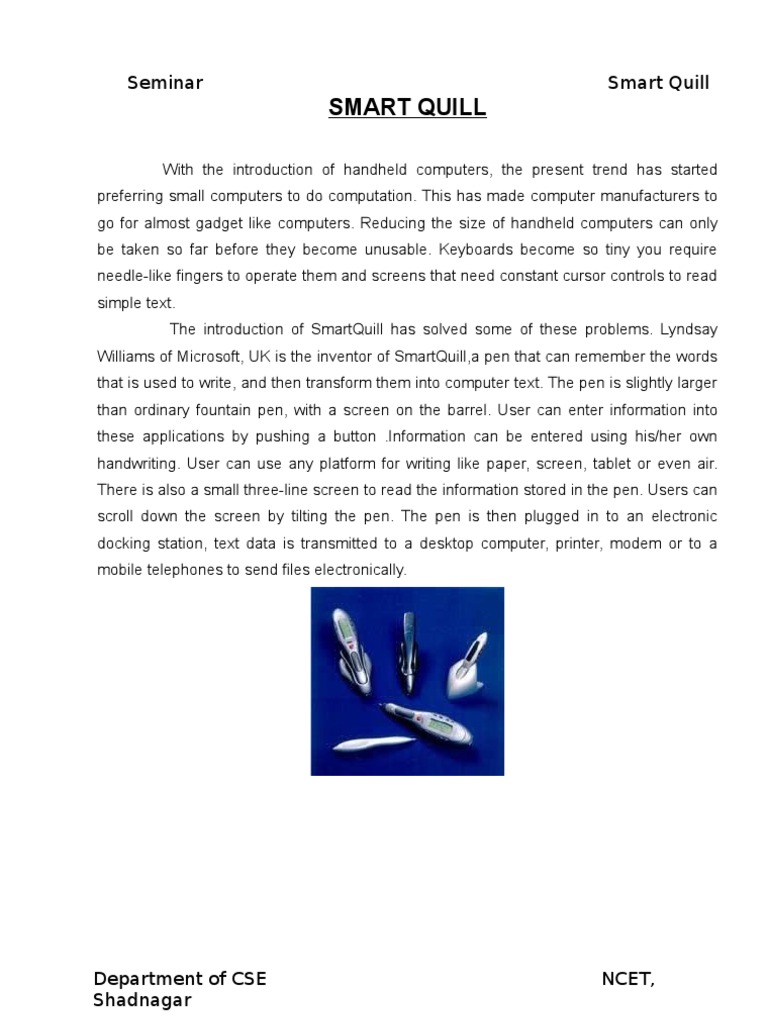 SmartQuill: The Future of Writing | PDF | Accelerometer | Personal ...