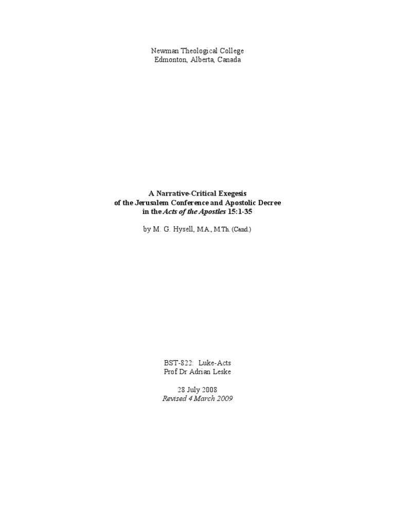 A Narrative-Critical Exegesis of The Jerusalem Conference and Apostolic ...
