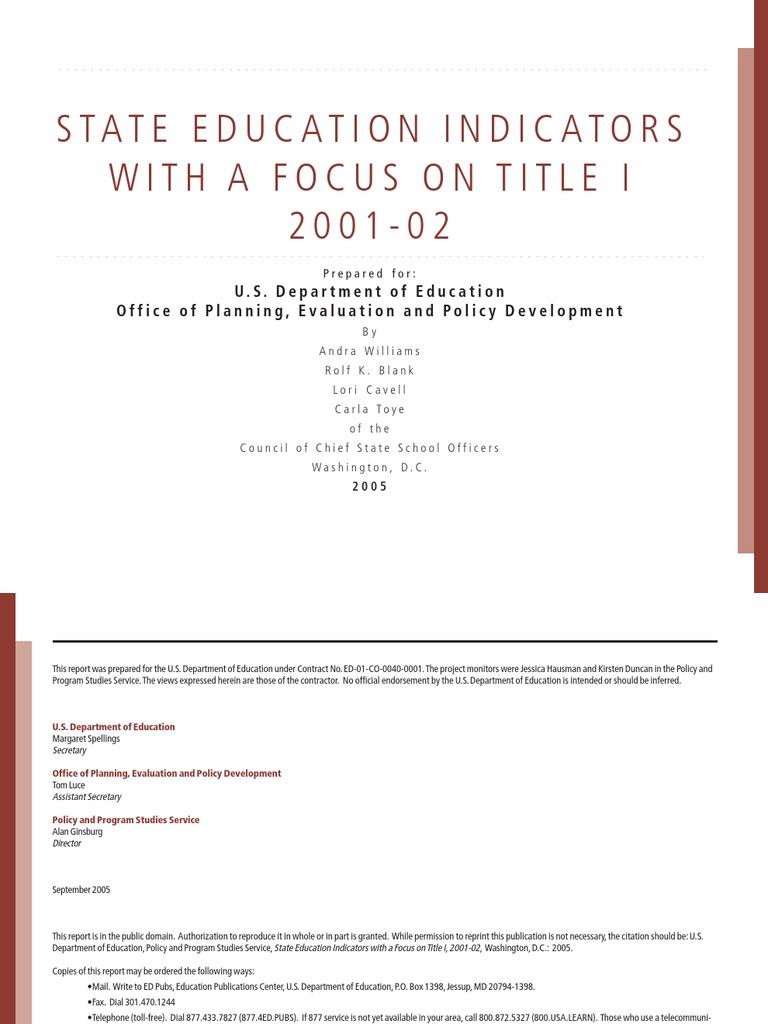 State Education Indicators: Title I Focus | PDF | Adequate Yearly ...