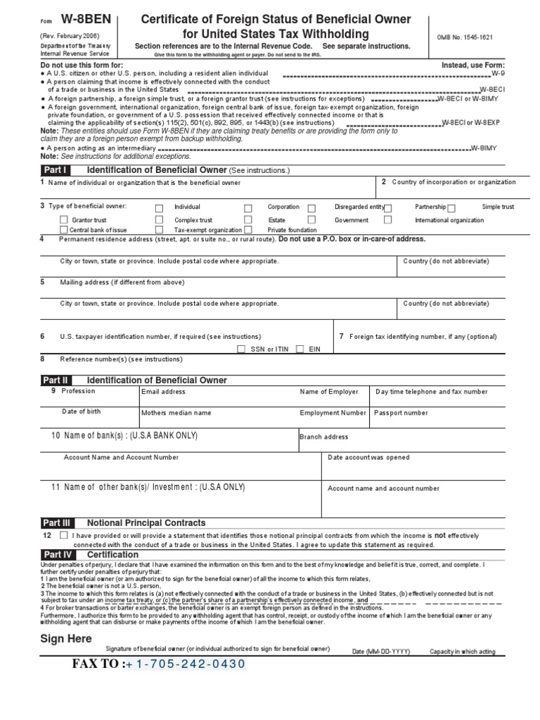 Phisher's W8-BEN Form | Download Free PDF | Government Finances | Taxes