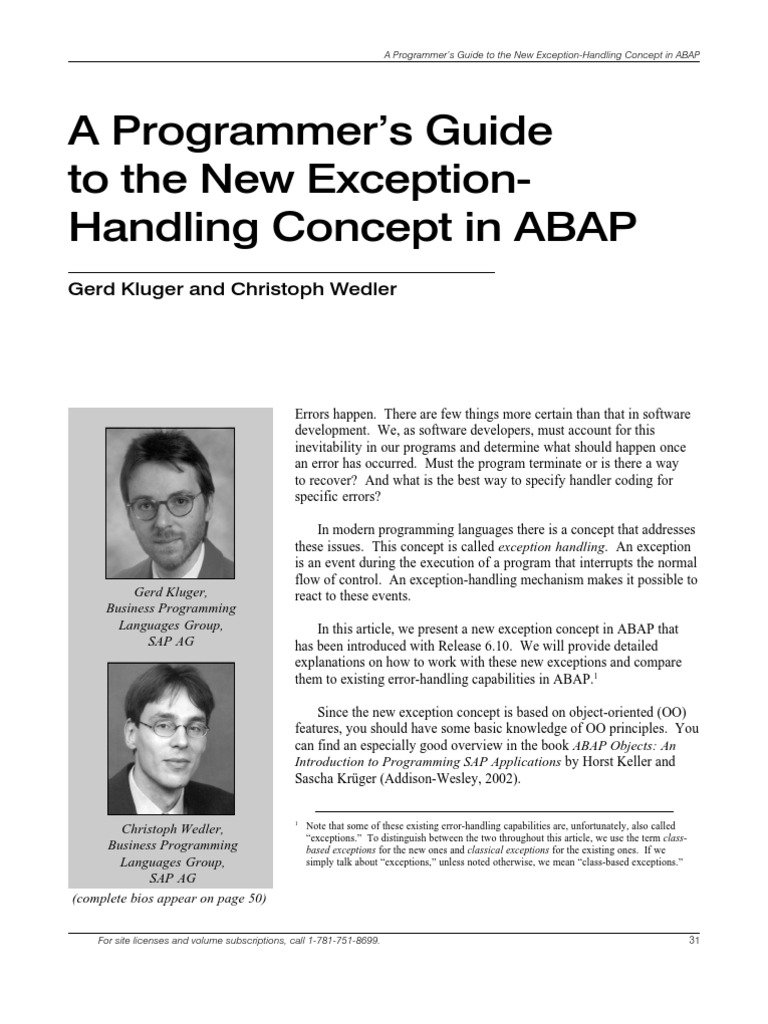 A Programmer's Guide To The New Exception-Handling Concept in ABAP ...