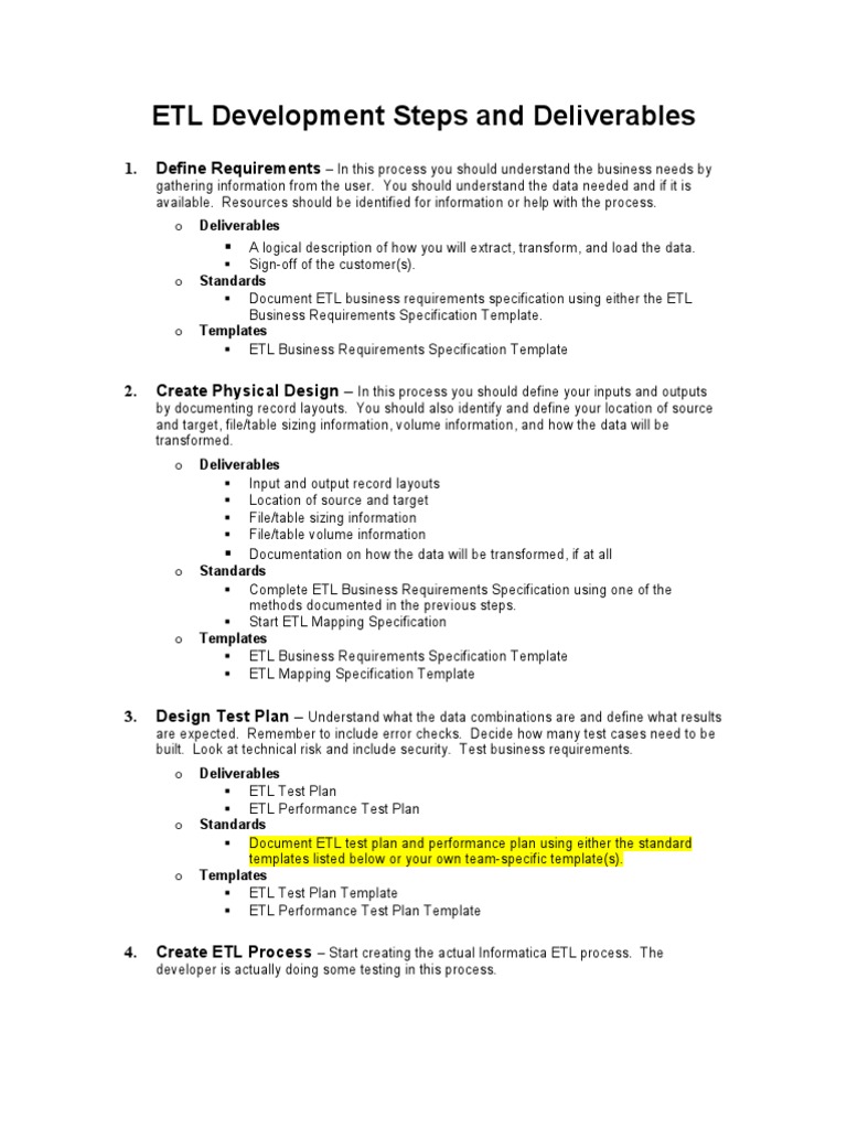 ETL Process Definitions and Deliverables | PDF | Specification ...