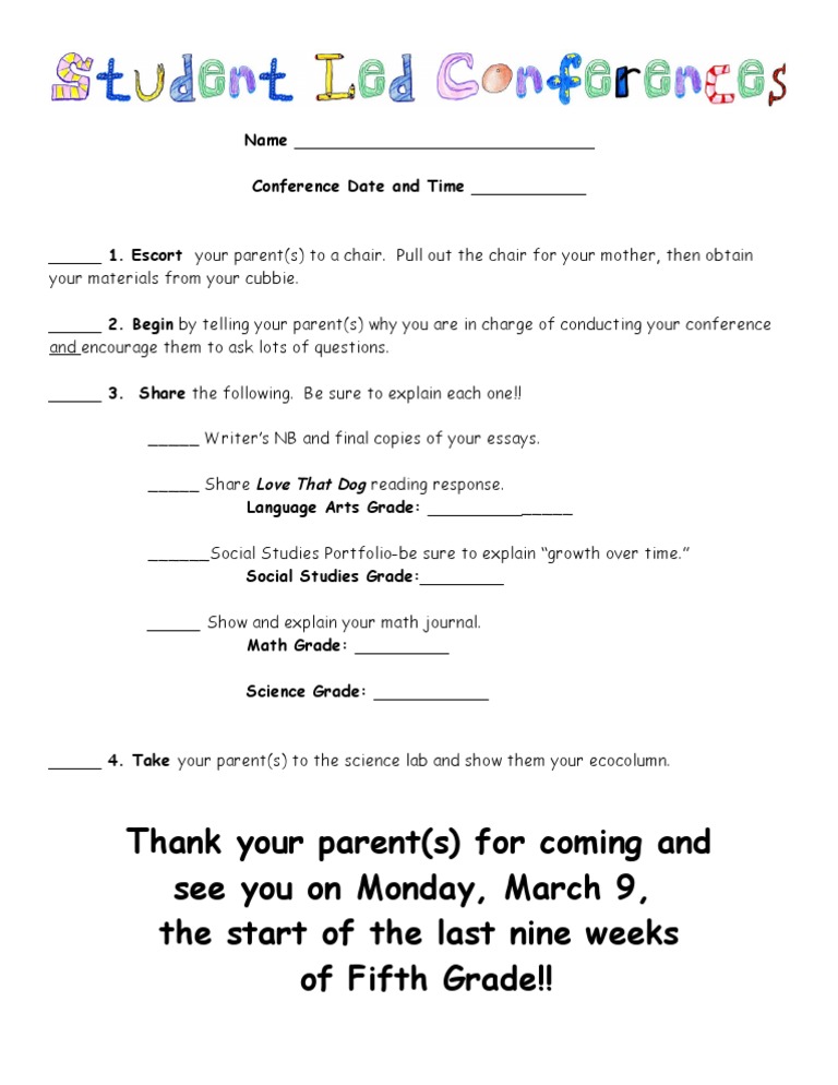 Fifth Grade Parent Conference Guide | PDF | Language Arts & Discipline ...