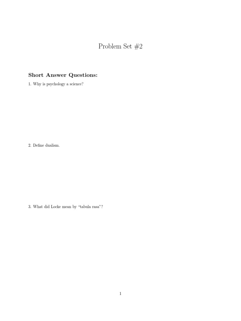 Problem Set #2: Short Answer Questions | PDF | Experiment | Psychology