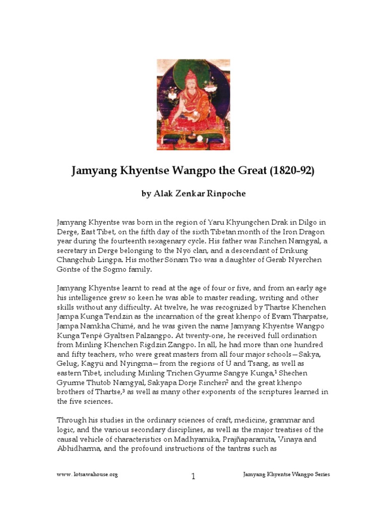 Jamyang Khyentse Wangpo The Great 1820 92 | PDF | Nyingma | Schools Of ...