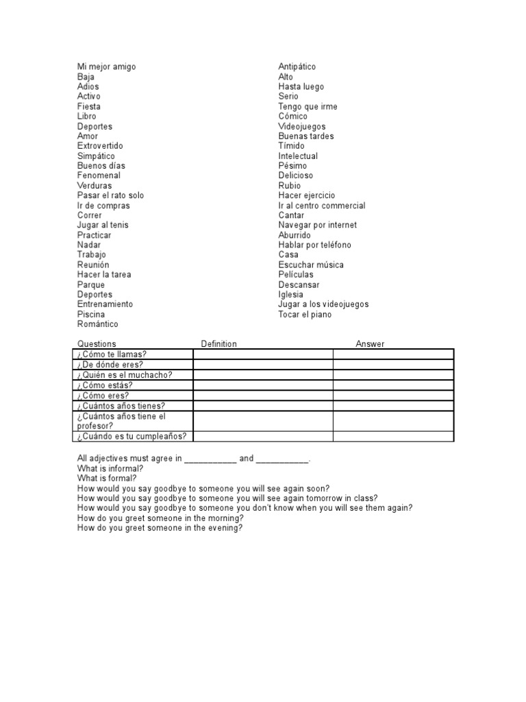 Spanish 1 Midterm Review | PDF | Música grabada | Música pop