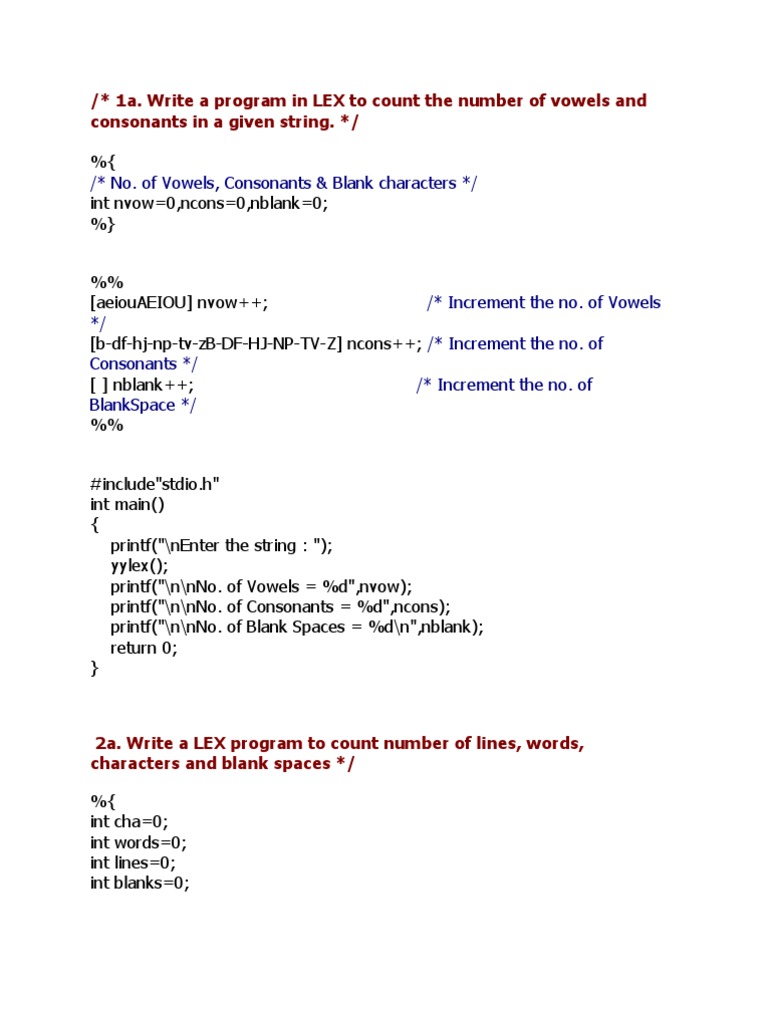 lex pgms | Integer (Computer Science) | Consonant