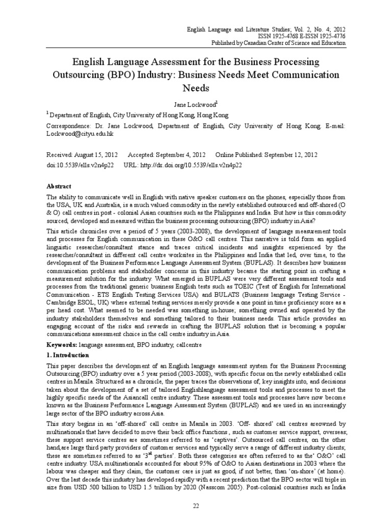 BUPLAS: Language Assessment in BPO | PDF | Educational Assessment ...