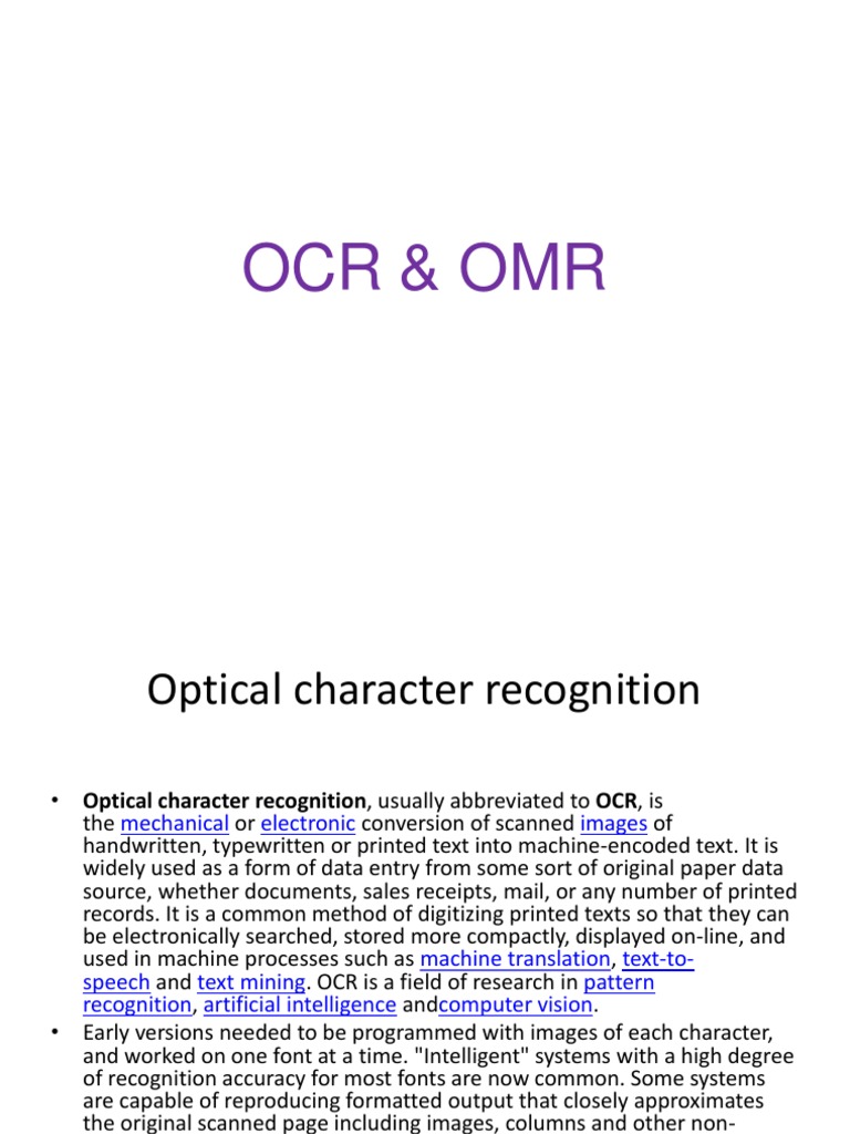 Ocr & Omr | PDF | Optical Character Recognition | Computing