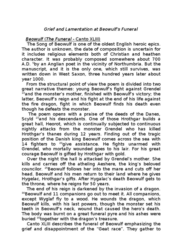 Grief and Lamentation at Beowulf | PDF | Beowulf | English Heroic Legends