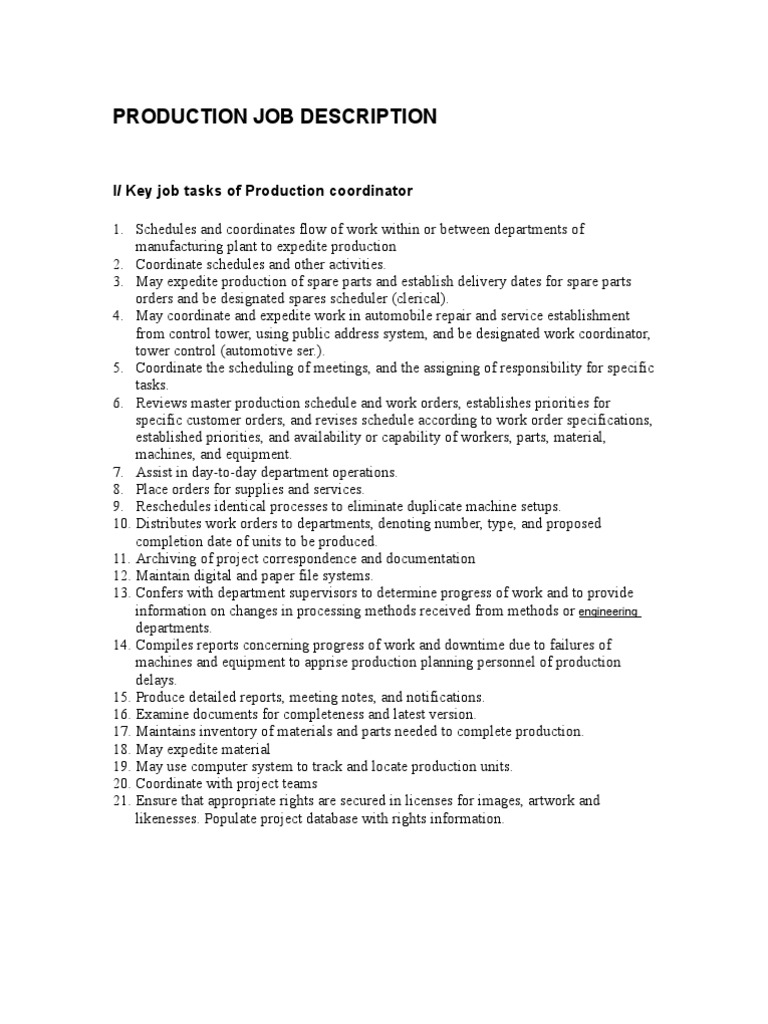 Production Job Description | PDF | Air Traffic Control | Business
