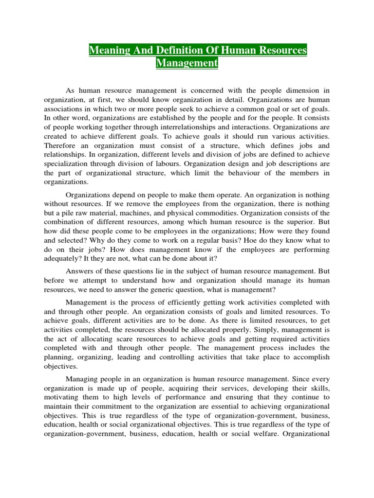 Meaning and Definition of Human Resources Management | PDF | Human ...