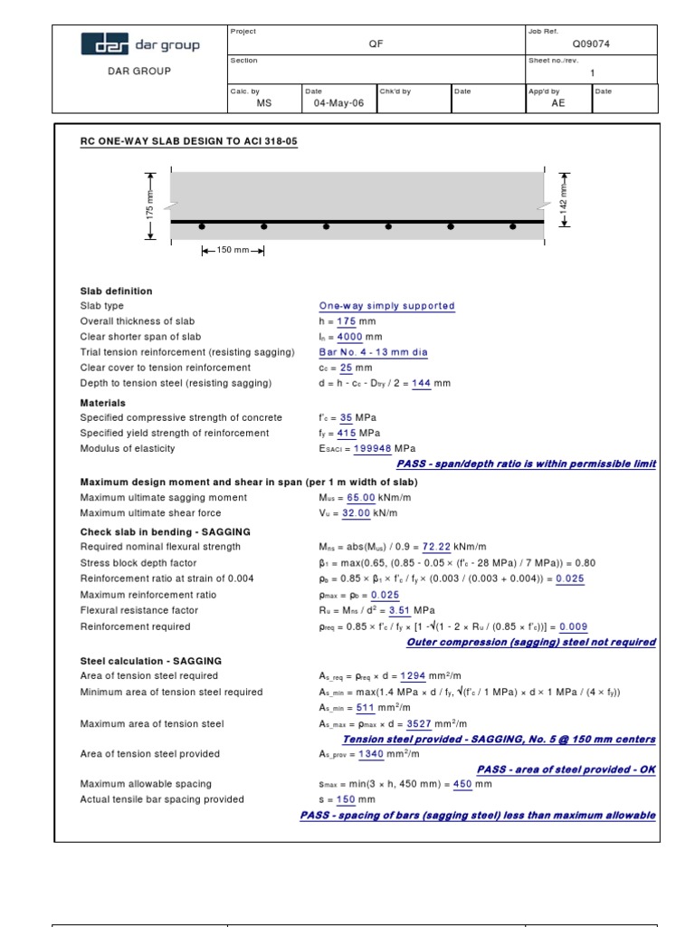 RC One Way Slab Design (ACI318-05) | Download Free PDF | Strength Of ...