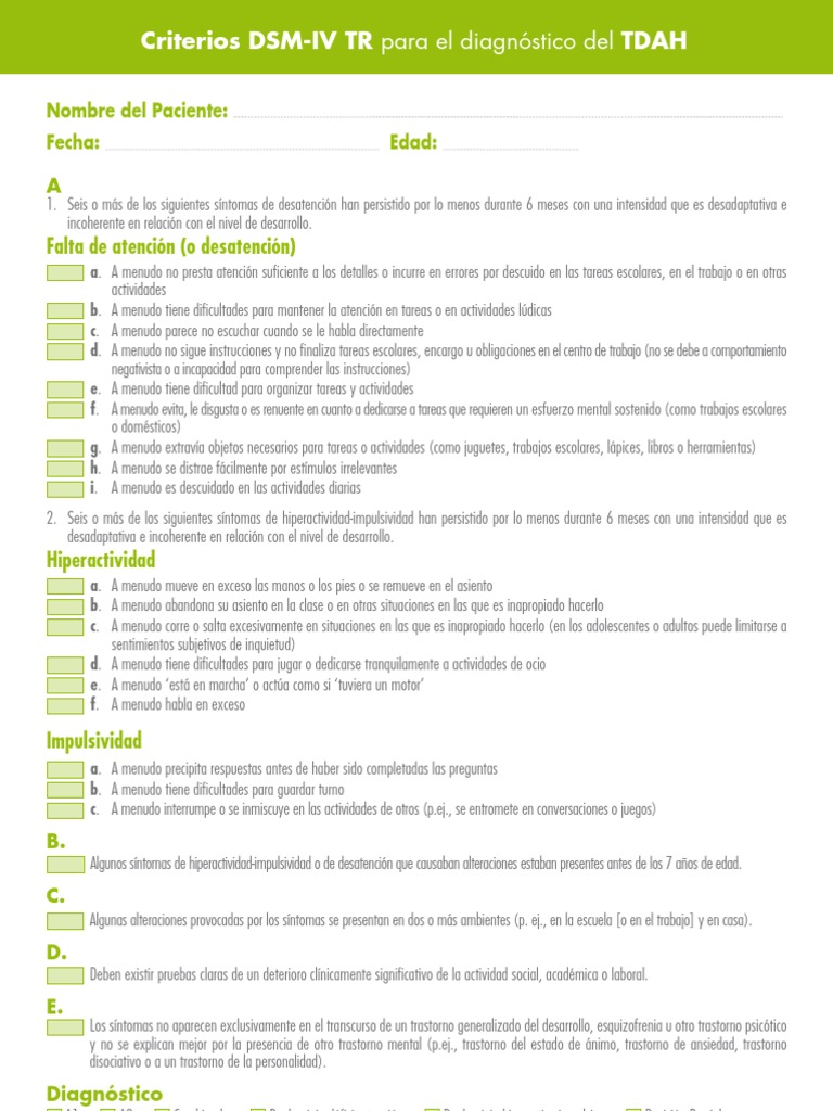 Criterios DSM-IV TDAH | PDF
