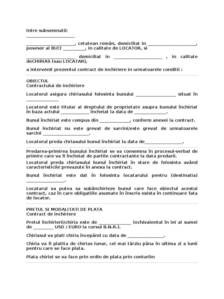 Contract de Inchiriere Apartament | PDF