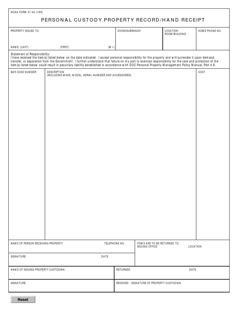 Personal Custody Property Receipt | PDF