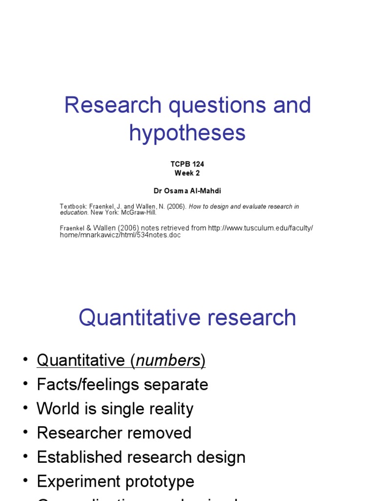 Research Questions and Hypotheses Overview | PDF | Hypothesis ...