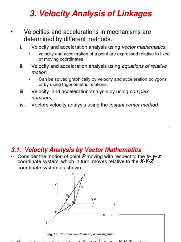 Analysis of Velocities and Accelerations in Linkages Using Vector Mathematics, Equations of ...