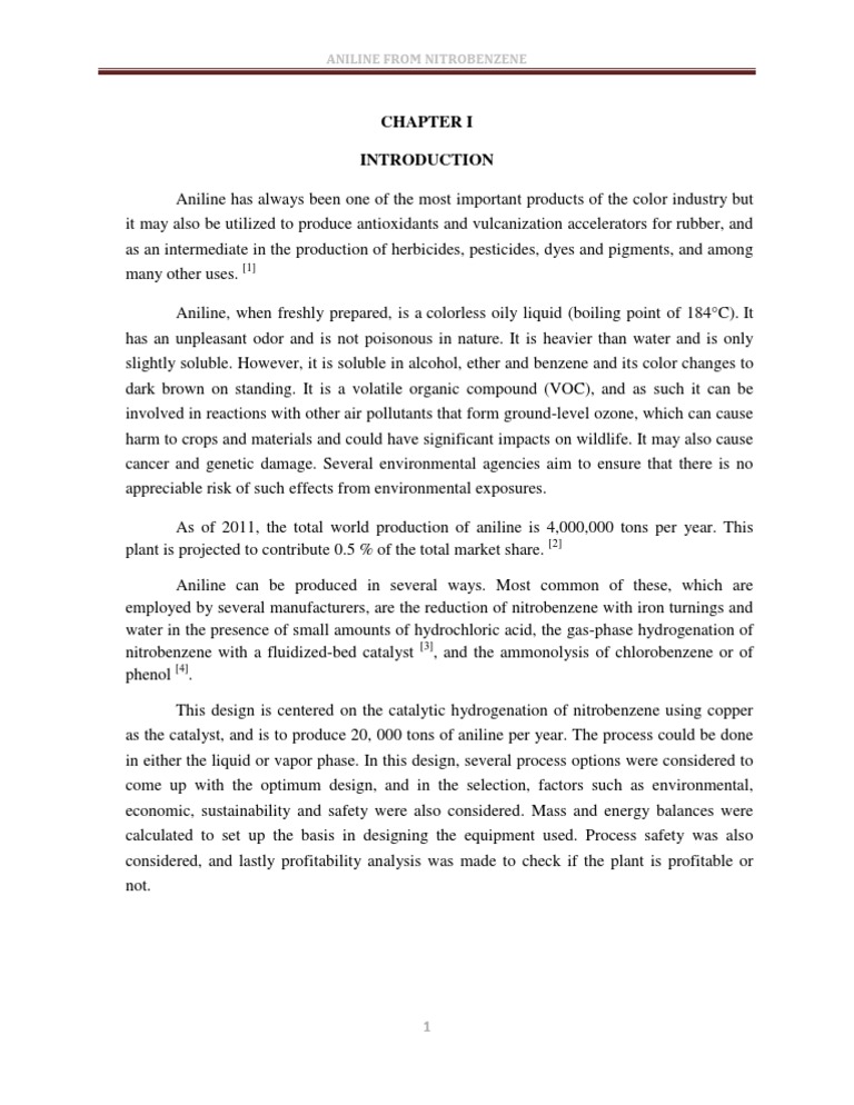 Aniline Production from Nitrobenzene | PDF | Science & Mathematics ...