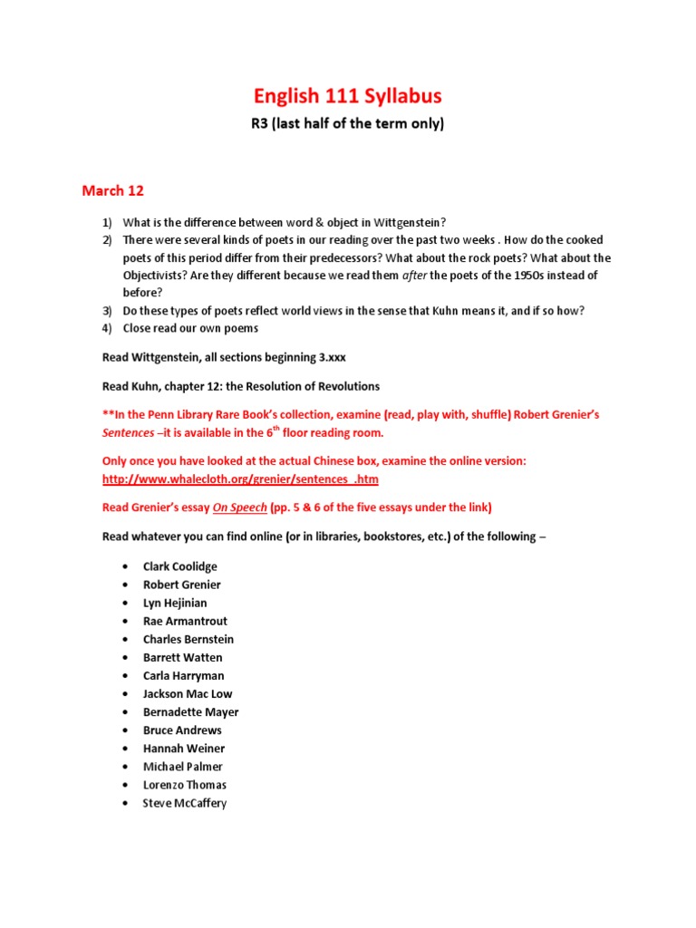 English 111 Syllabus R3 | Download Free PDF | American Literature ...