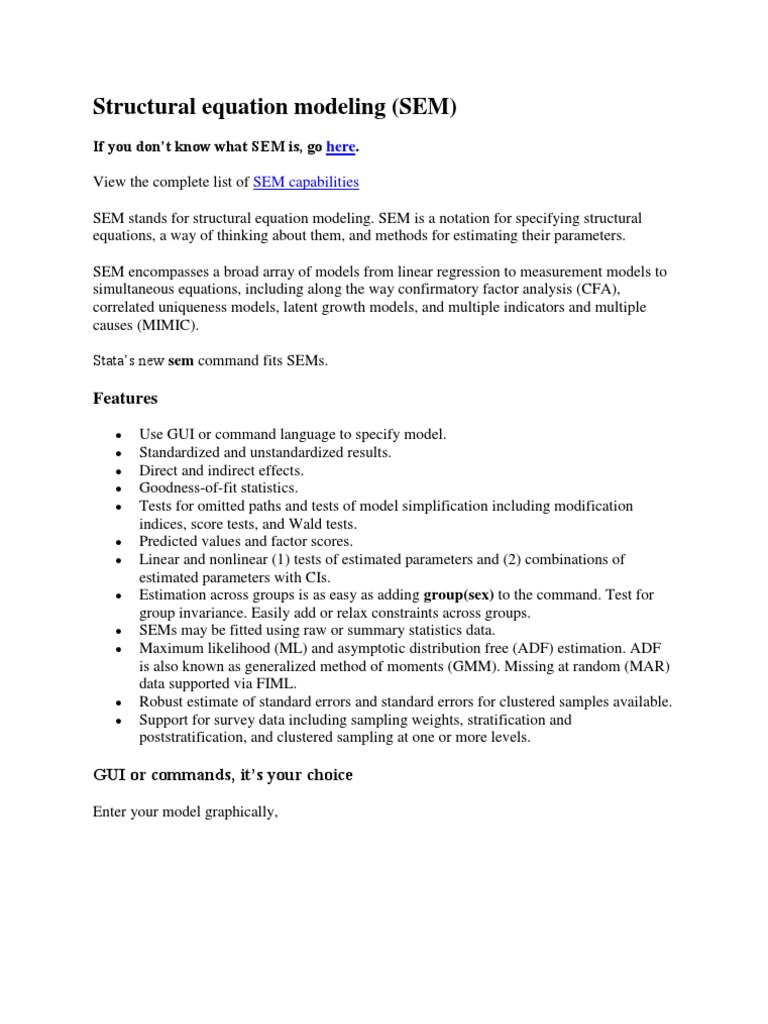 Structural Equation Modeling In Stata Pdf Structural Equation Modeling Statistical Theory