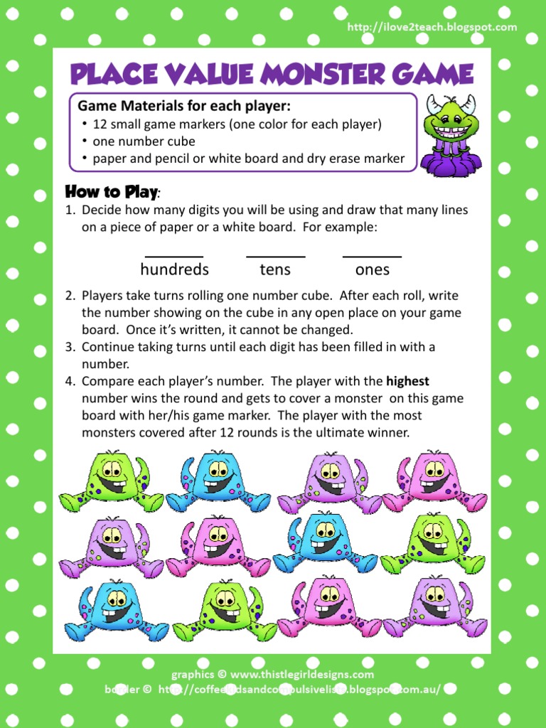 Place Value Monster Game | PDF