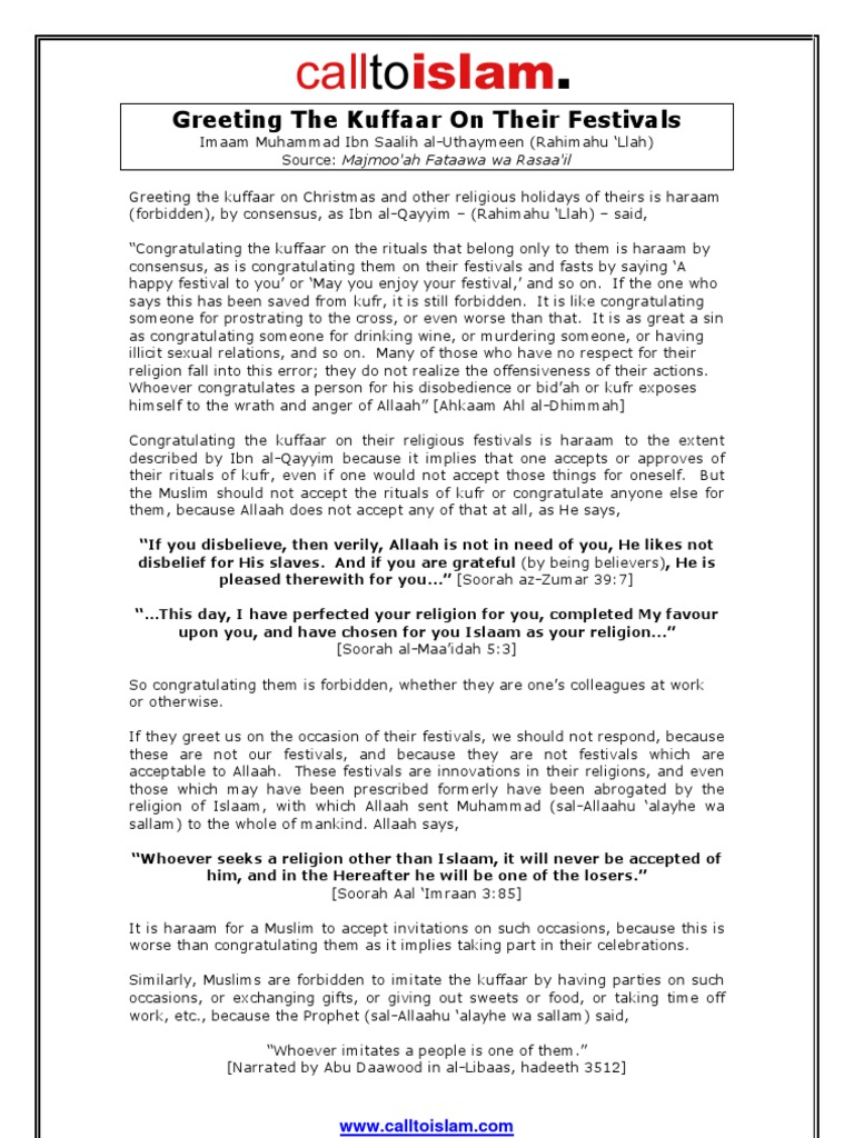 Greeting Kuffar On Their Festivals | PDF | Kafir | Monotheistic Religions