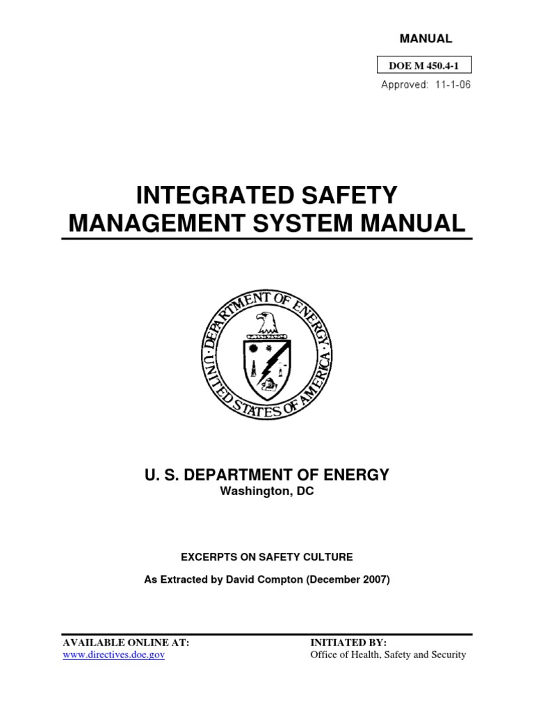 DOE ISM Manual - Safety Culture Excerpt | PDF | Safety | Leadership