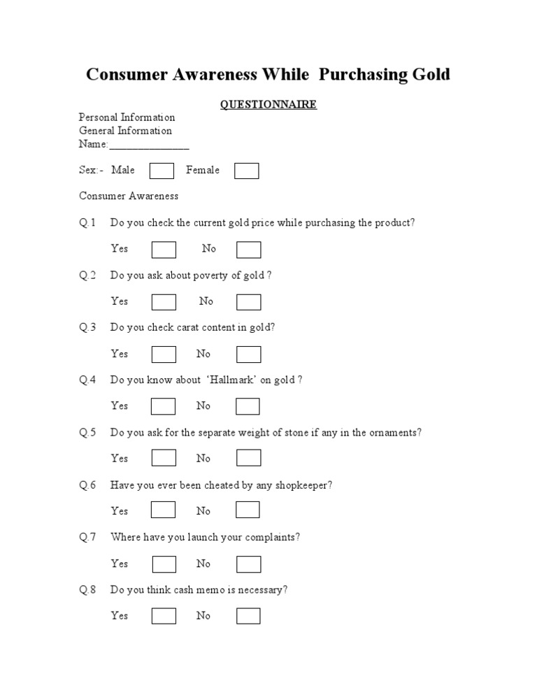 Consumer Awareness QUESTIONNAIRE | PDF