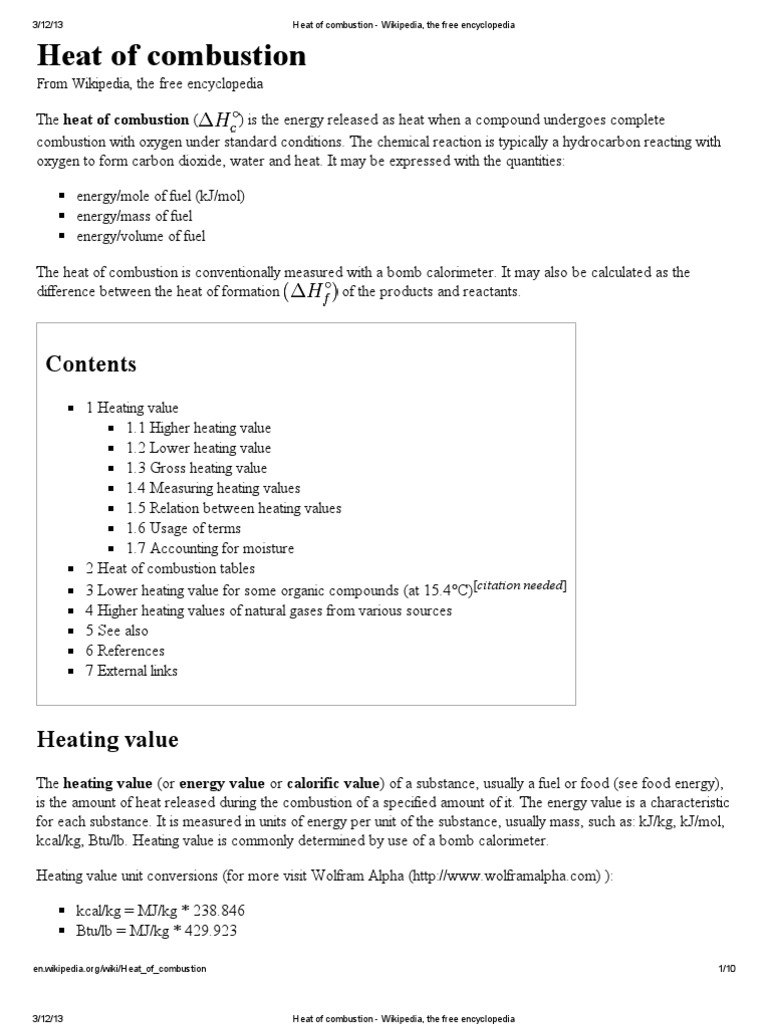 Heat of Combustion - Wikipedia, The Free Encyclopedia | PDF | Continuum ...