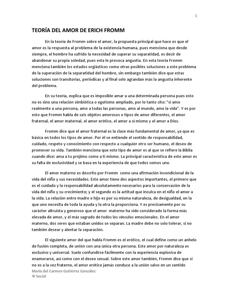 Teoría Del Amor de Erich Fromm | PDF | Erich Fromm | Amor