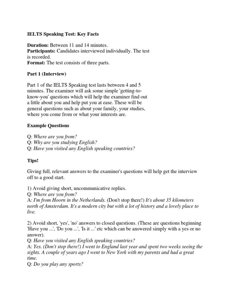 IELTS Speaking Test | PDF | International English Language Testing ...