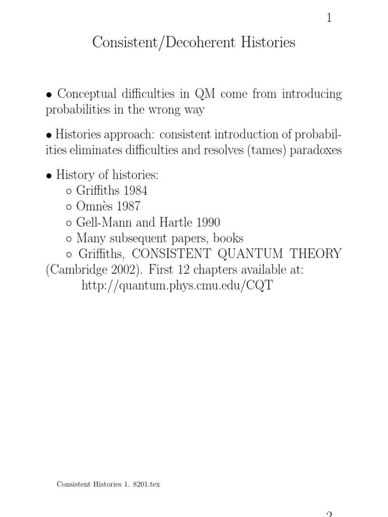 Consistent/Decoherent Histories | PDF | Probability Theory | Quantum Mechanics