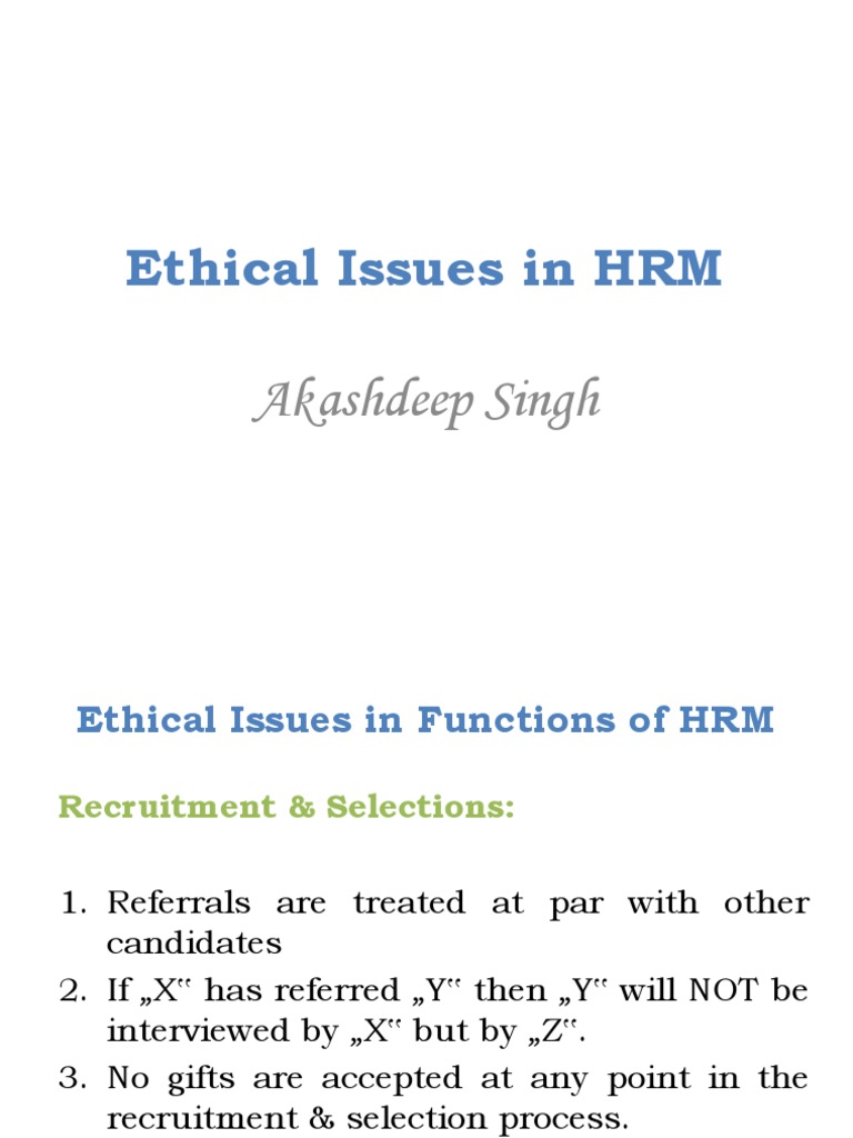 Ethical Issues in HRM Practices | PDF | Performance Appraisal | Human ...