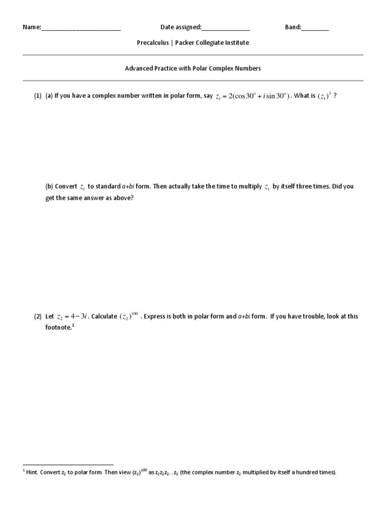 2013-03-11 Advanced Practice With Polar Complex Numbers | PDF