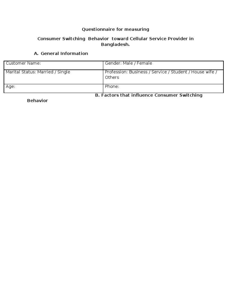 Consumer Switching Behavior Survey | PDF