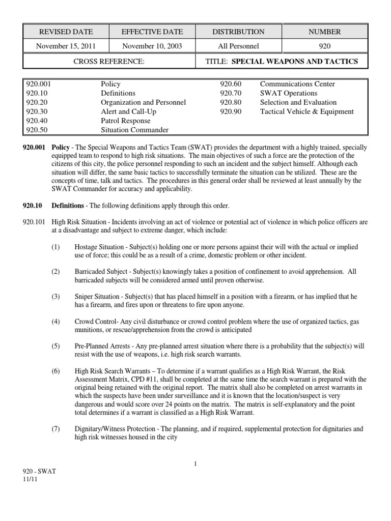 SWAT Policies Clearwater PD | PDF | Swat | Cbrn Defense