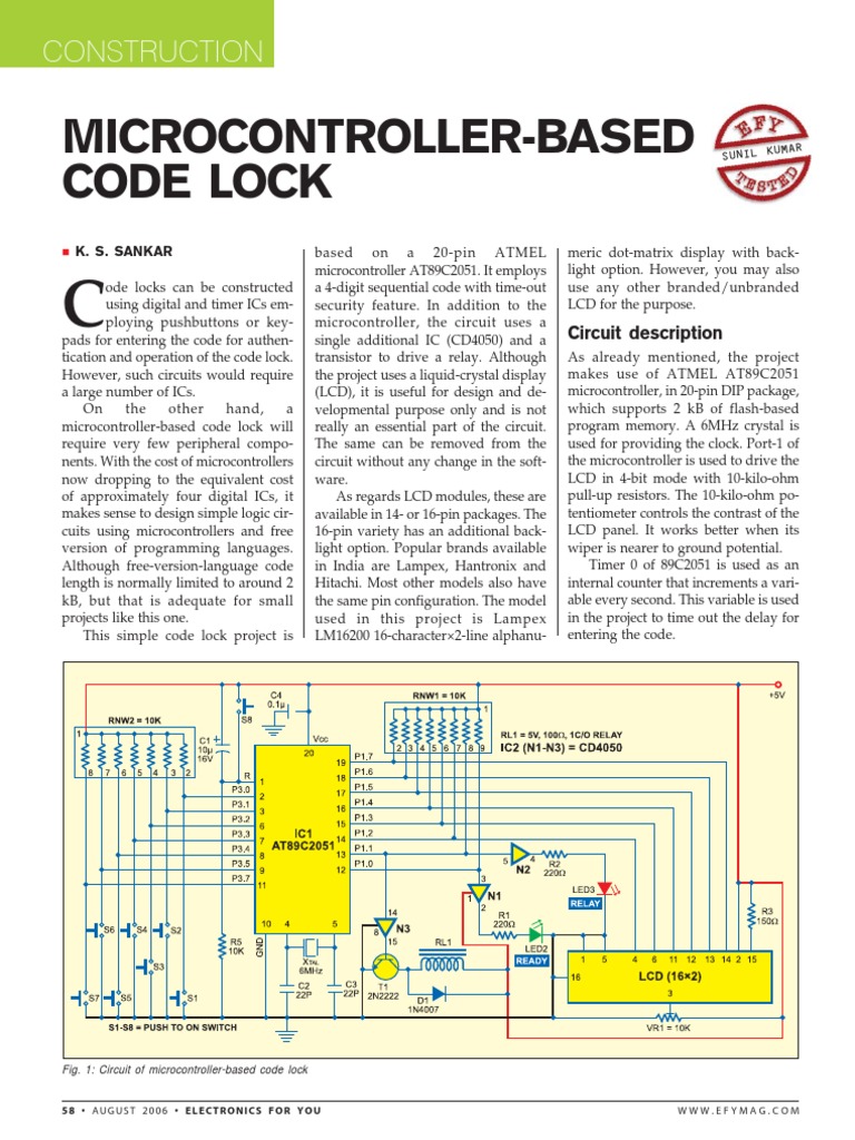 8051 Code Lock | PDF | Microcontroller | Integrated Circuit