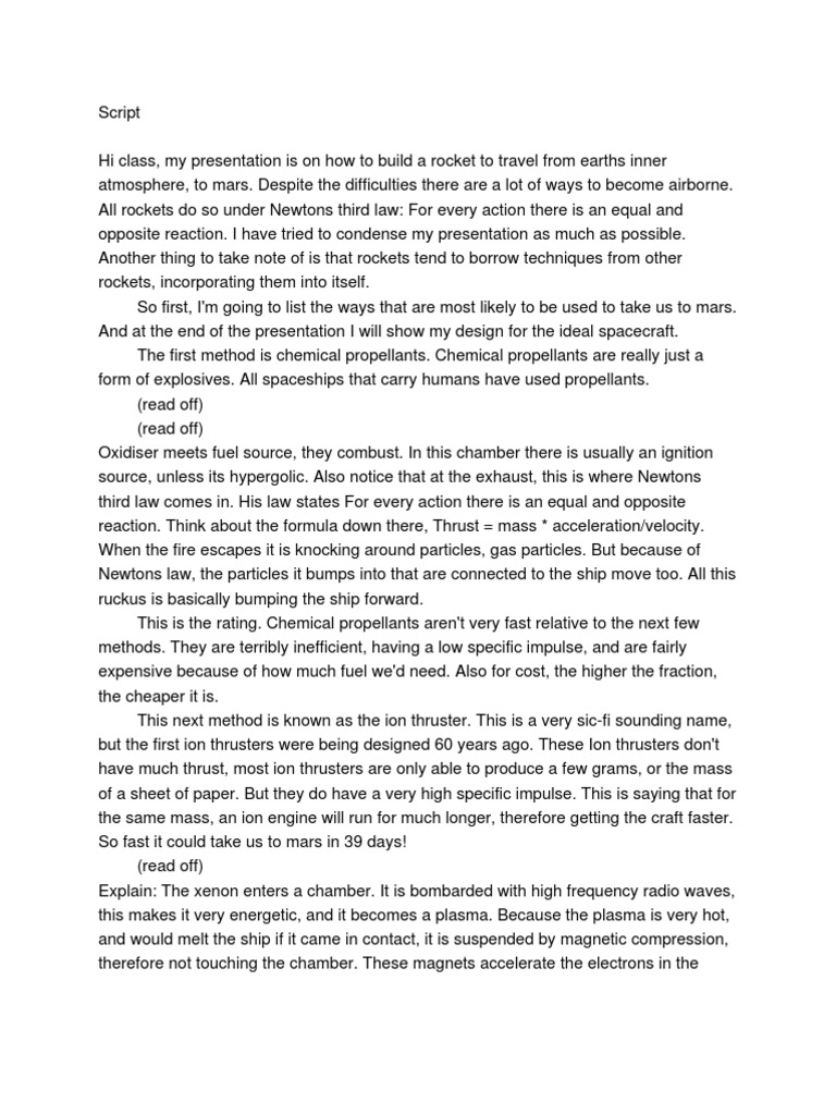 Script Essay | PDF | Rocket | Spacecraft Propulsion
