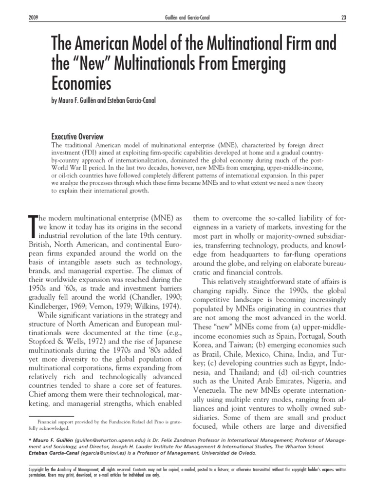 The American Model of The Multinational Firm and The "New ...