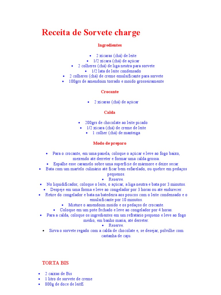 Receita de Sorvete Charge | PDF | Chocolate | Sorvete