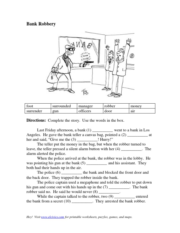 Bank Robbery Story Completion Exercise | PDF | Finance & Money ...