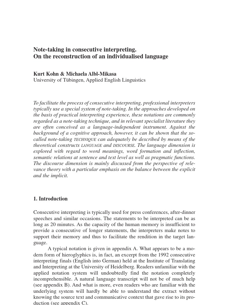 Note-Taking in Consecutive Interpreting. | PDF | Language ...