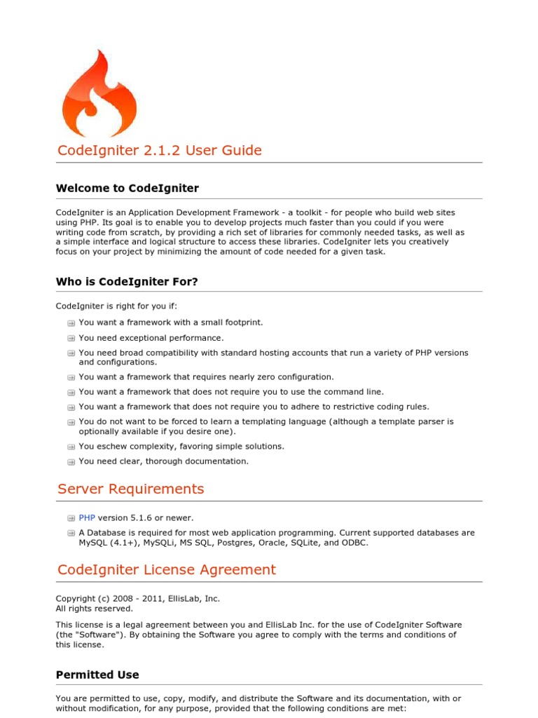 CodeIgniter 2.1.2 User Guide | PDF