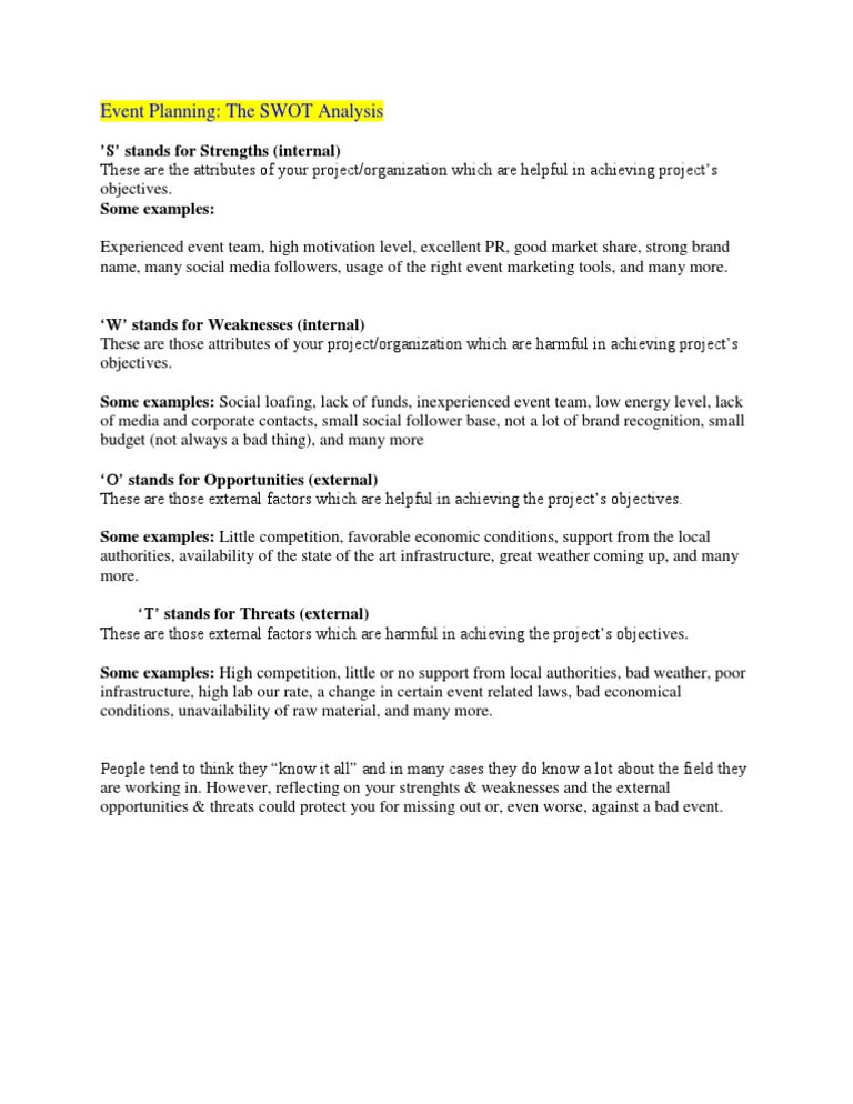 SWOT Analysis for Event Management | PDF | Business