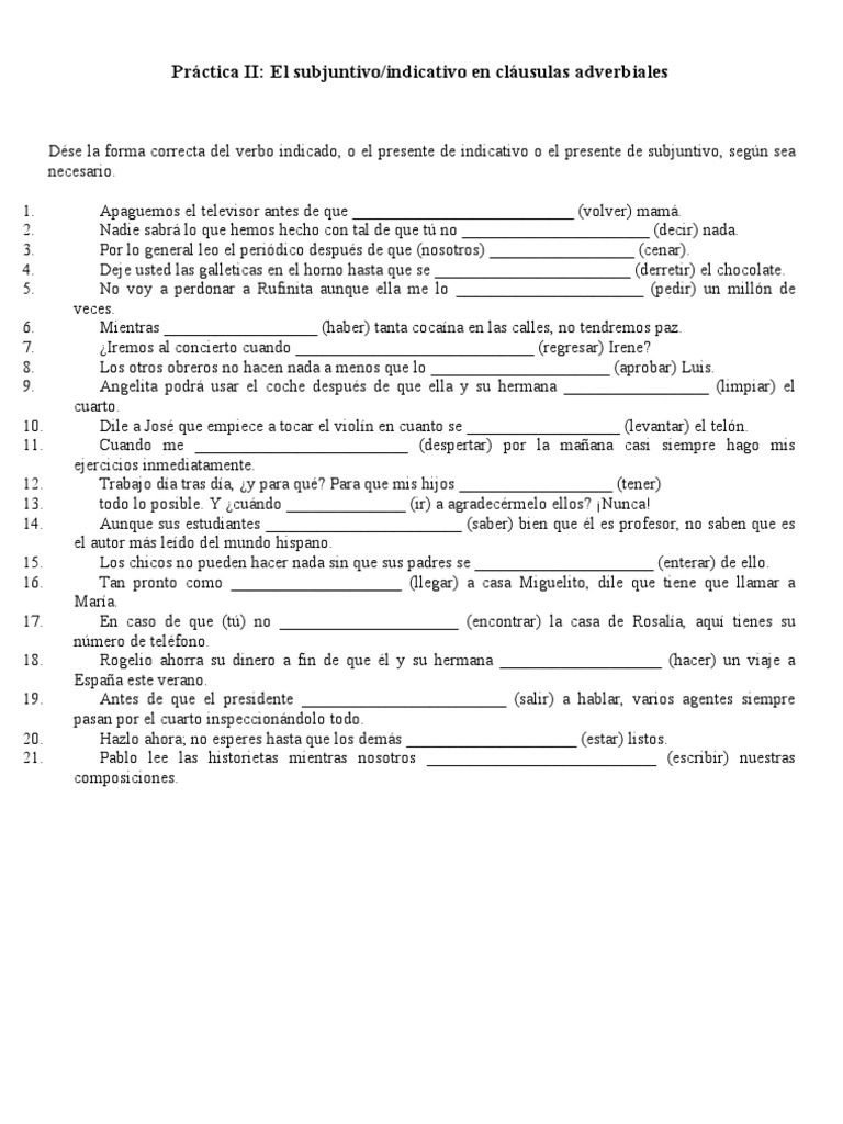 Subjuntivo-Indicativo en Cláusulas Adverbiales | PDF | Tipología ...